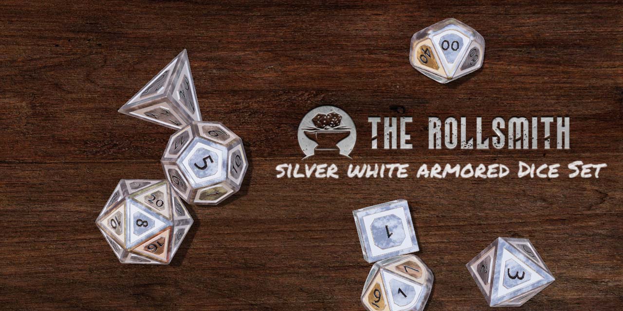 Silver White Armored Dice Set - The Rollsmith